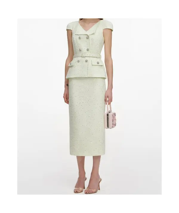 SELF-PORTRAIT Bouclé Midi Dress With Sequins