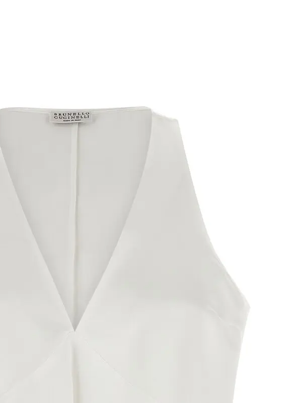 Brunello Cucinelli V-neck Off-the-shoulder Satin Top