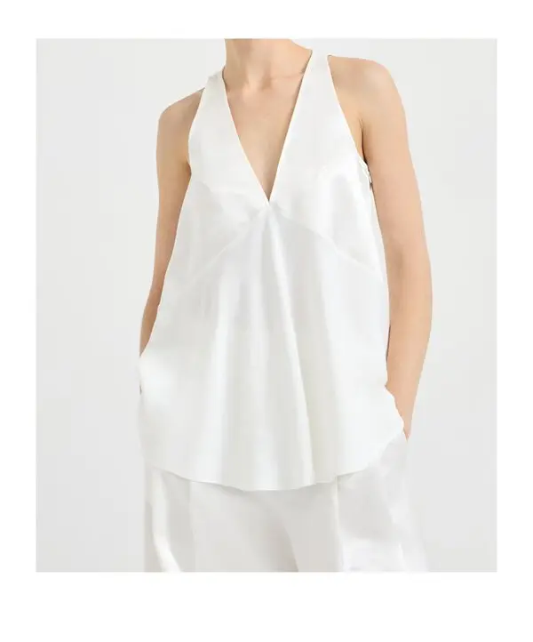 Brunello Cucinelli V-neck Off-the-shoulder Satin Top