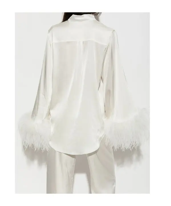 Oseree Feather-trimmed Band Collar Shirt