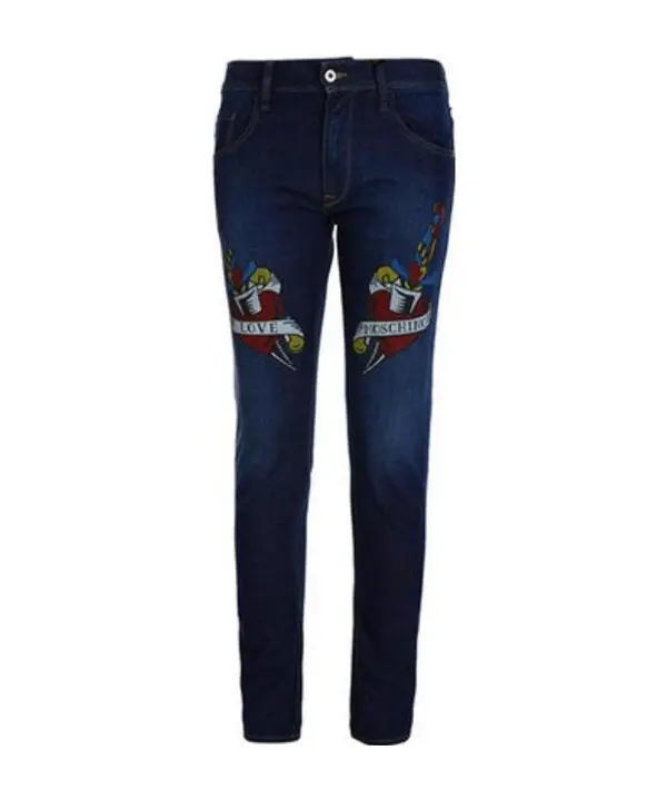 Moschino Heart Print Denim Jeans - Black