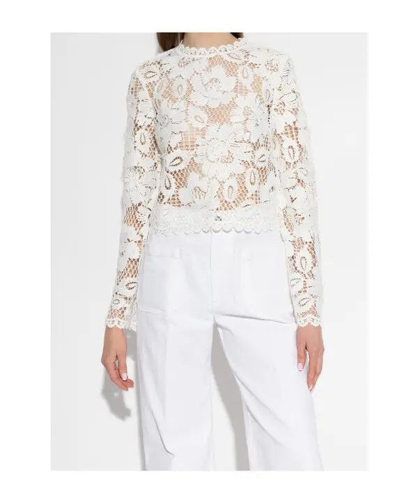 SELF-PORTRAIT Crochet Lace Top With Floral And Leaf Pattern - No