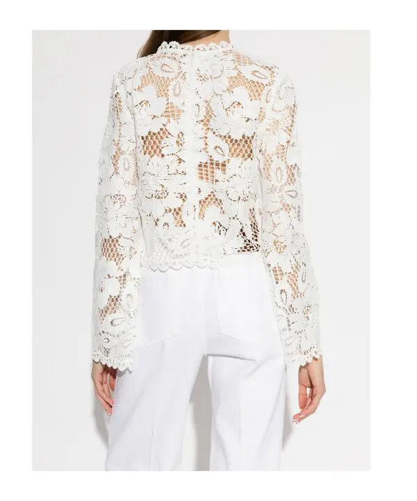 SELF-PORTRAIT Crochet Lace Top With Floral And Leaf Pattern - No