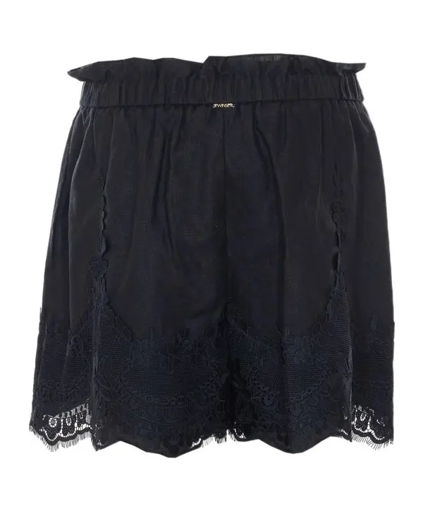 TWINSET Embroidered Lace Trim Shorts - Black