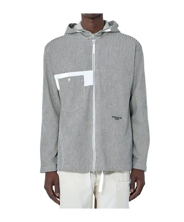Stone Island Zip-front Striped Cotton Hooded Jacket