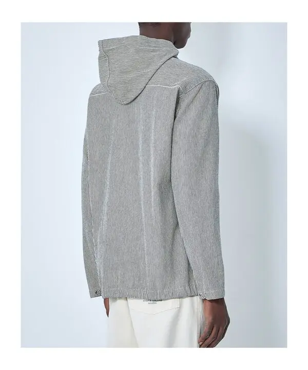Stone Island Zip-front Striped Cotton Hooded Jacket