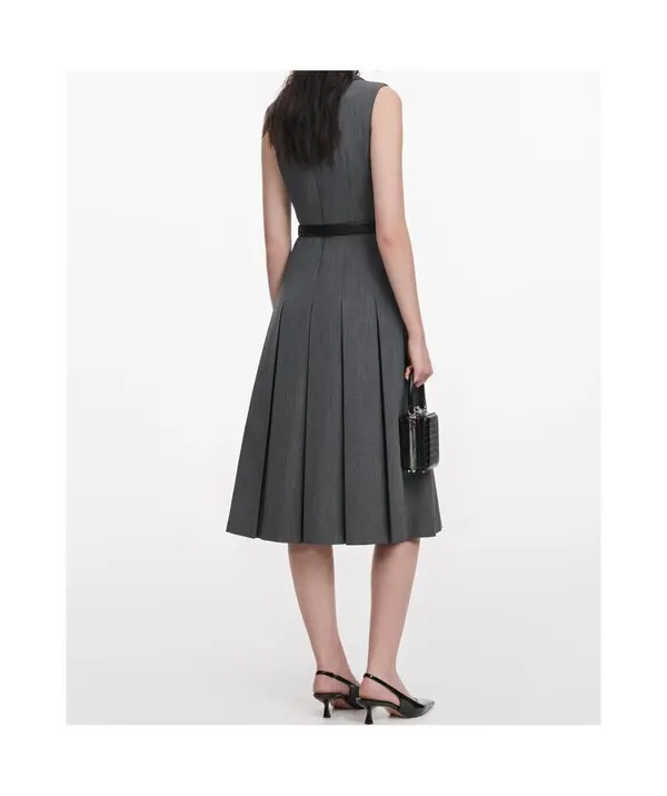 SELF-PORTRAIT Sleeveless Belted Dress With Gold Embossed Buttons