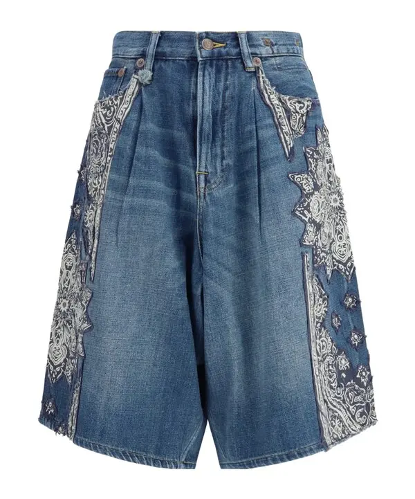 R13 Bandana Patchwork Denim Shorts - Blue