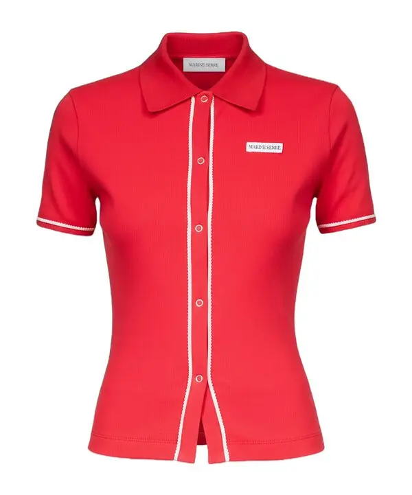 MARINE SERRE Ribbed Jersey Polo T-shirt