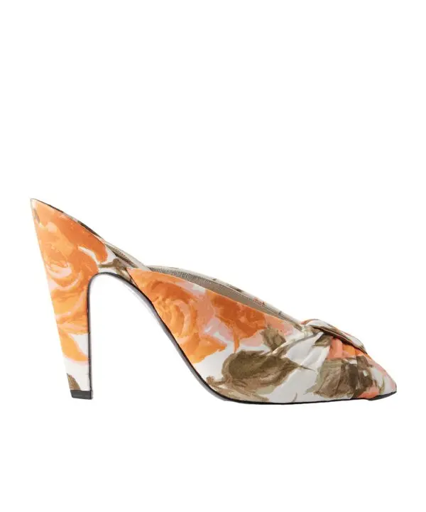 Chloé Suzie Ruched Floral-print Satin Sandals - Orange
