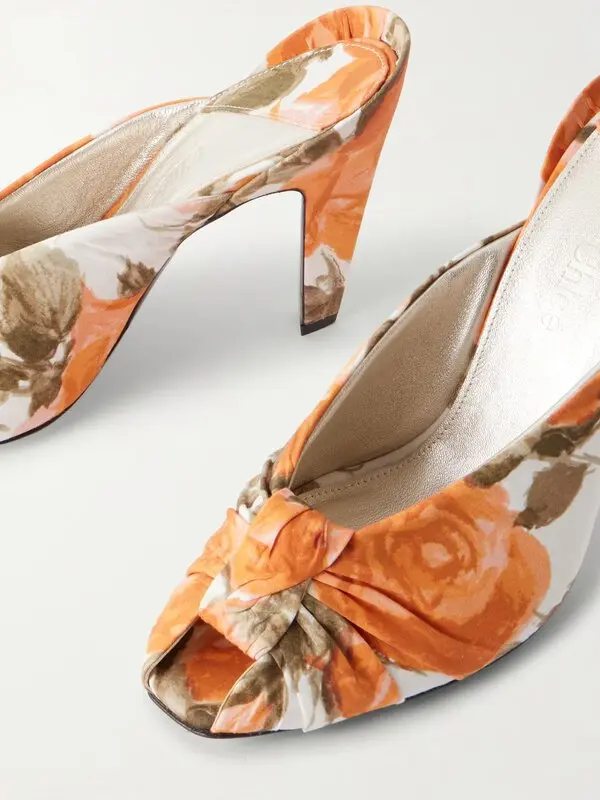 Chloé Suzie Ruched Floral-print Satin Sandals