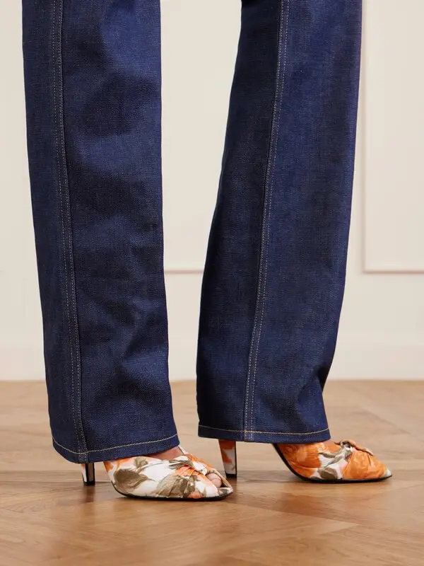 Chloé Suzie Ruched Floral-print Satin Sandals