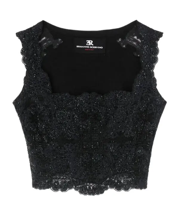 Ermanno Scervino Sequin-embellished Lace Top - Black
