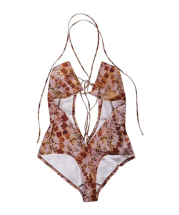 KNWLS Halter Neck One-piece Swimsuit With Cutout And Floral Print