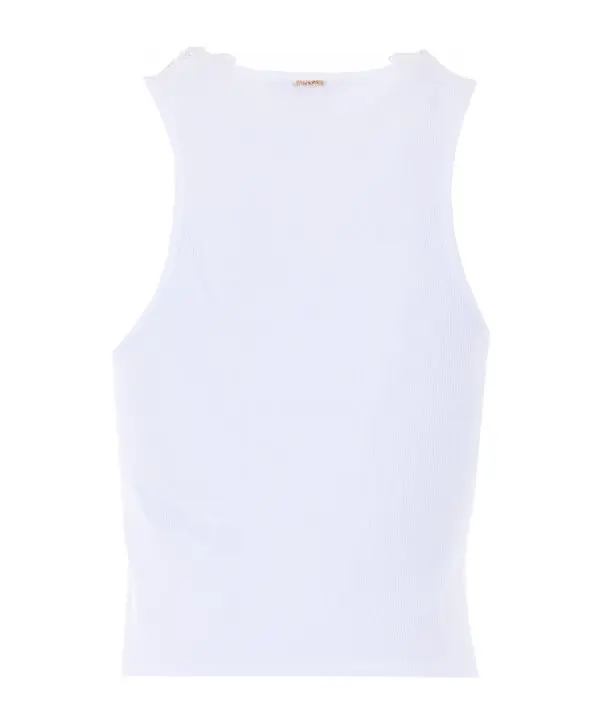 TWINSET Ribbed V-neck Lace Trimmed Tank Top
