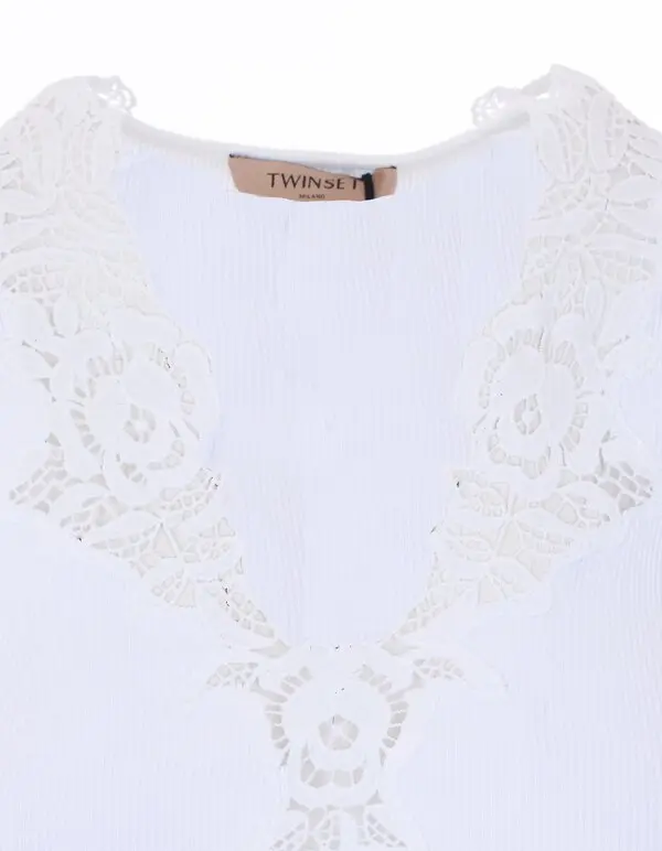 TWINSET Ribbed V-neck Lace Trimmed Tank Top