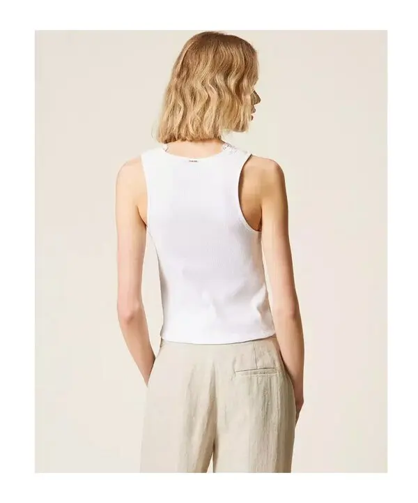 TWINSET Ribbed V-neck Lace Trimmed Tank Top