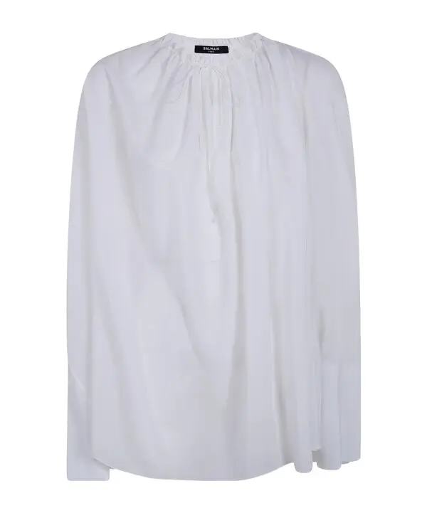 Balmain Ruched Detail Crepe Blouse - White