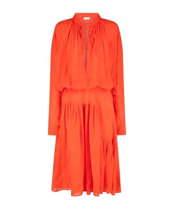 Dries Van Noten Long Sleeve Tie Neck Midi Dress