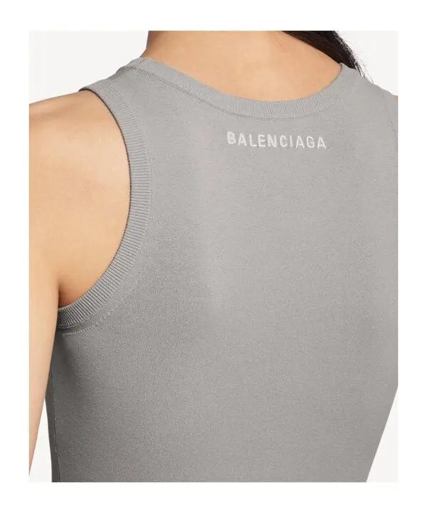 Balenciaga Logo Ribbed Crewneck Tank Top - Grey
