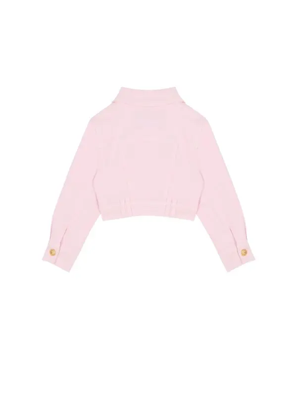 Balmain Cropped Denim Jacket With Gold Buttons - Pink