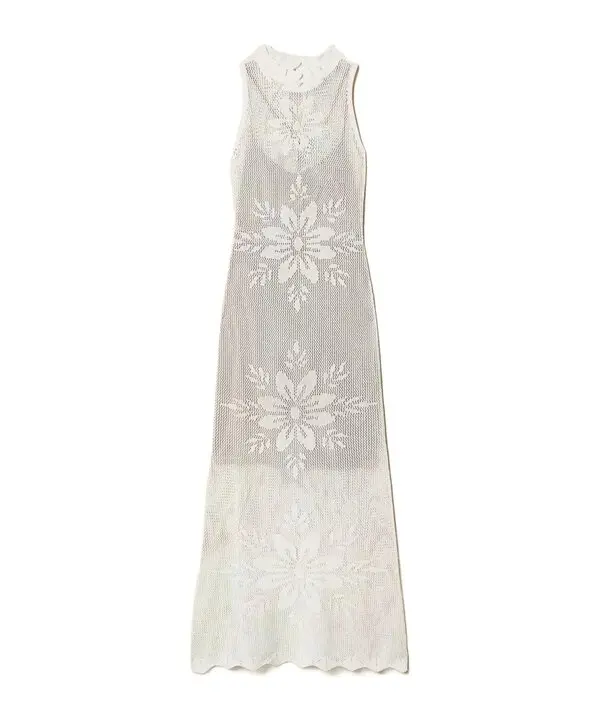 TWINSET Floral Openwork Knitted Maxi Dress - White