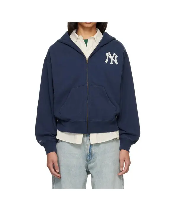 SPORTY  RICH Sporty Rich Heritage Yankees Zip Hoodie - Navy Blue/white