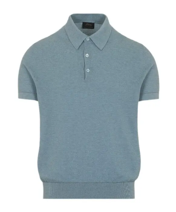 Brioni Island Pique Cotton Polo Shirt - Light Blue