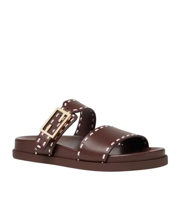 Fendi Ff Baguette Leather Slides