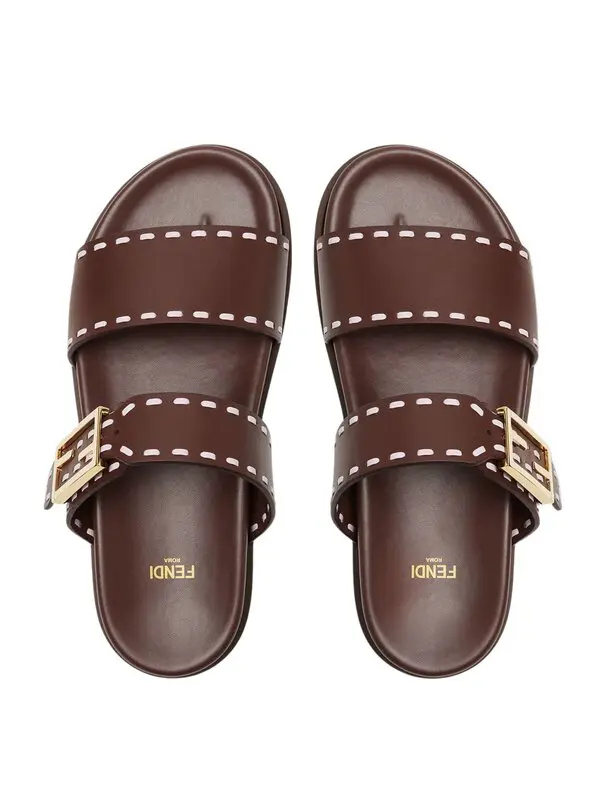 Fendi Ff Baguette Leather Slides