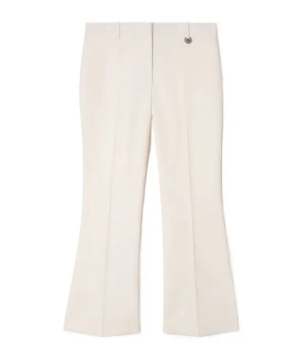 Burberry Cropped Wool Flared Trousers - Cool Alabaster