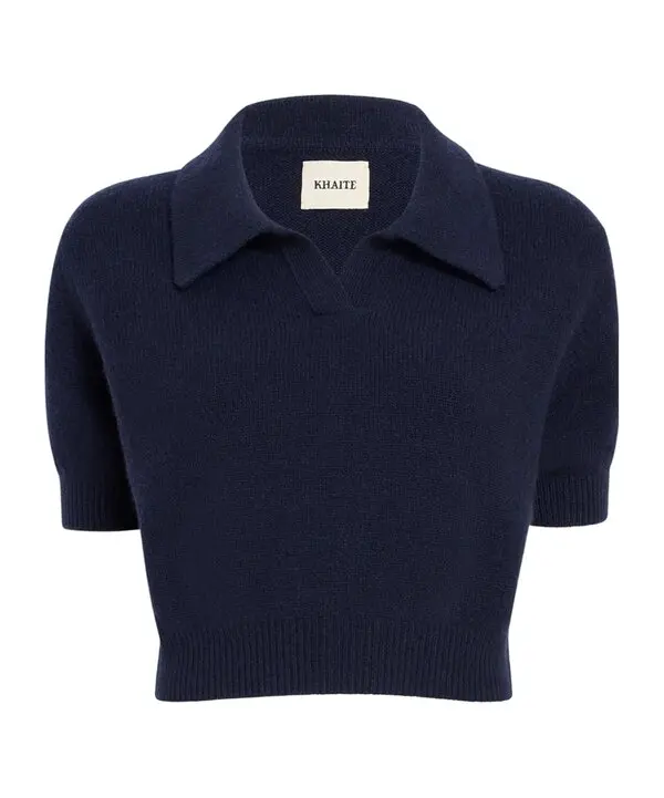 Khaite Leni Ribbed Knit Polo Shirt - Black