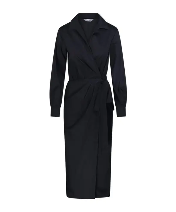 Max Mara Long-sleeve Collared Midi Dress With Waist Tie