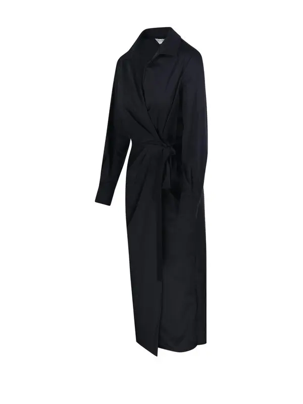 Max Mara Long-sleeve Collared Midi Dress With Waist Tie