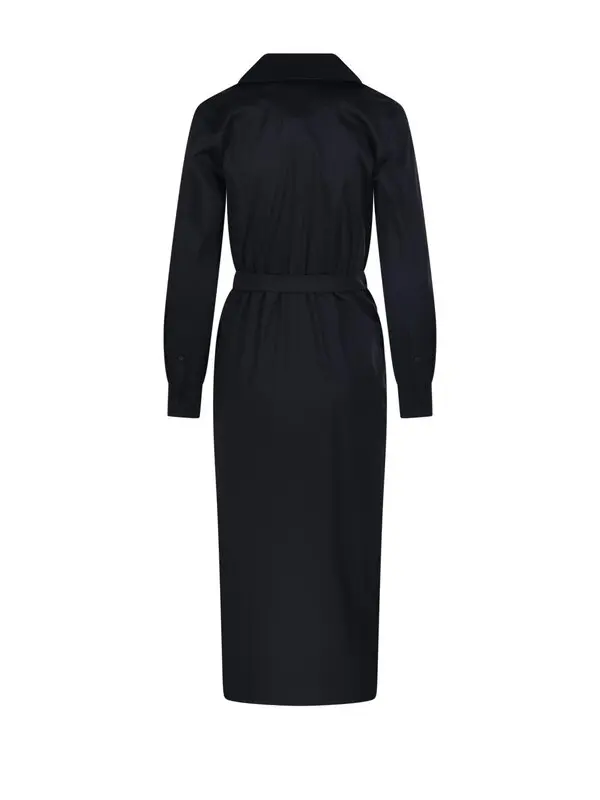 Max Mara Long-sleeve Collared Midi Dress With Waist Tie