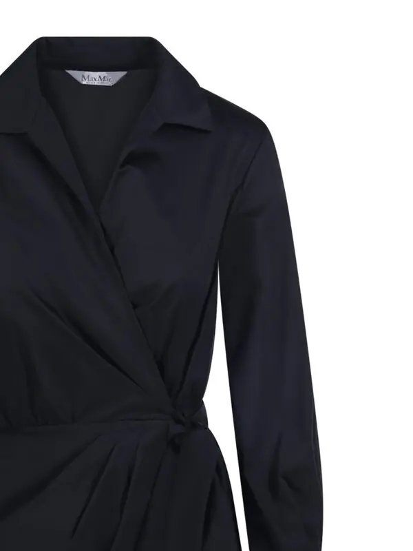 Max Mara Long-sleeve Collared Midi Dress With Waist Tie