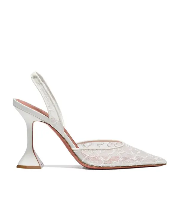 Amina Muaddi Holli Sling 95 Ivory Lace Slingbacks - White