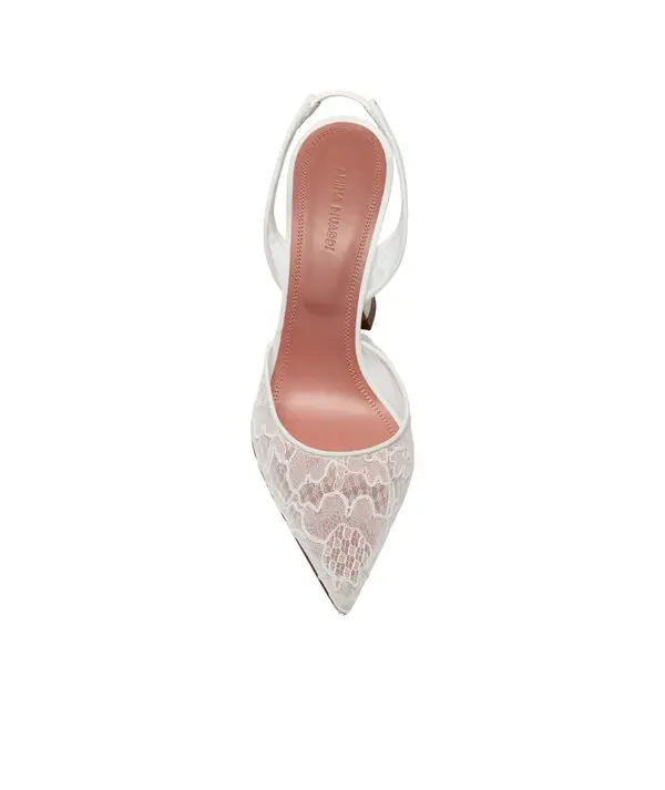 Amina Muaddi Holli Sling 95 Ivory Lace Slingbacks - White