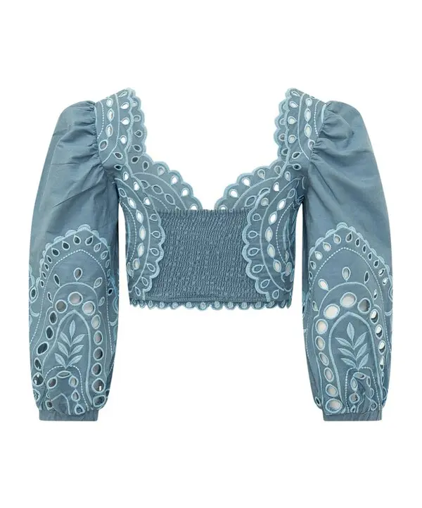 Charo Ruiz Ibiza Luna Embroidered Crop Top - Blue