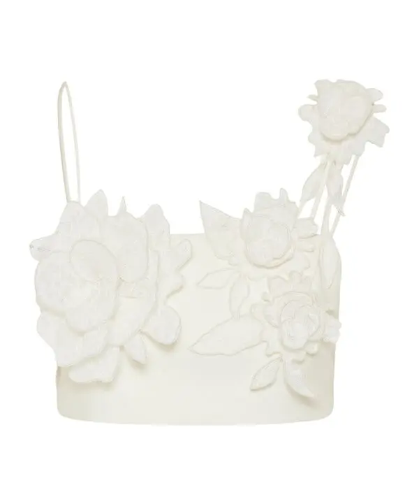 David Koma Floral Appliqué Spaghetti Strap Top - White