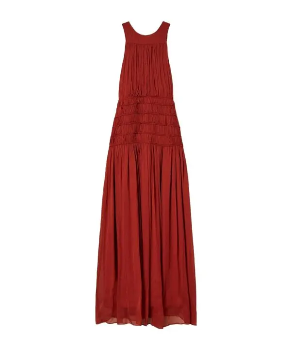 TWINSET Pleated Maxi Dress With Cinched Waist