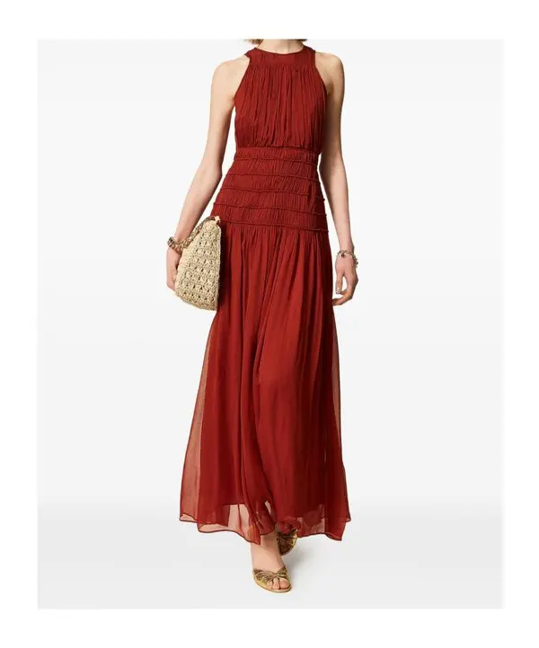 TWINSET Pleated Maxi Dress With Cinched Waist