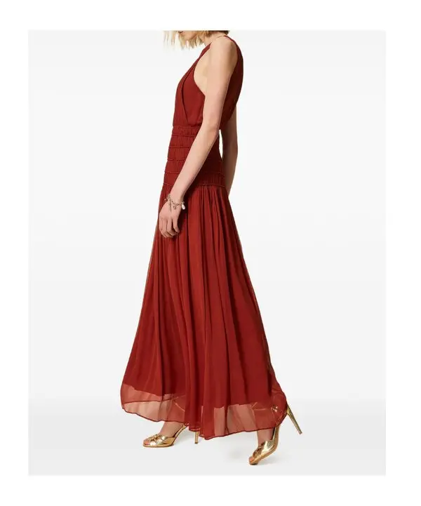 TWINSET Pleated Maxi Dress With Cinched Waist