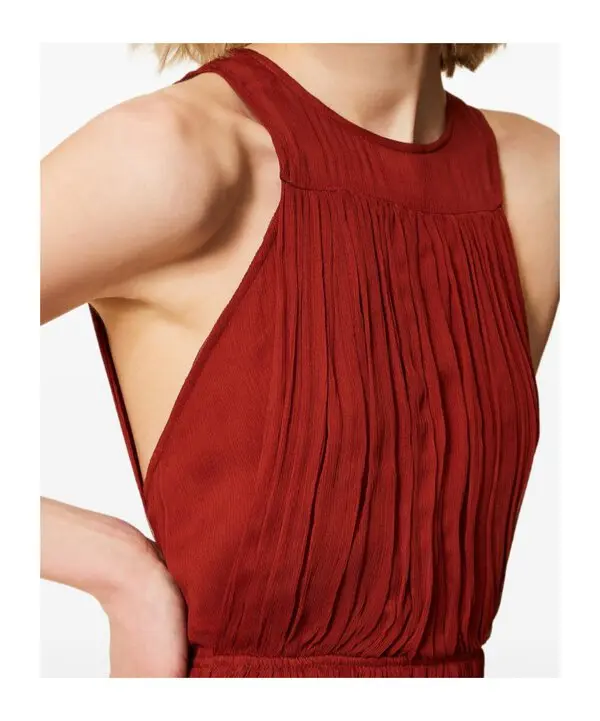 TWINSET Pleated Maxi Dress With Cinched Waist