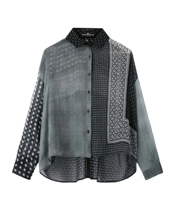 Ermanno Scervino Patchwork Printed Silk Chiffon Shirt - Black And White Color