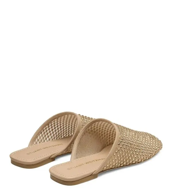 STUART WEITZMAN Rhinestone Embellished Round Toe Flat Sandals - Beige