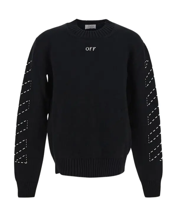 Off-White Embroidered Arrows Motif Crewneck Knitted Jumper - Black