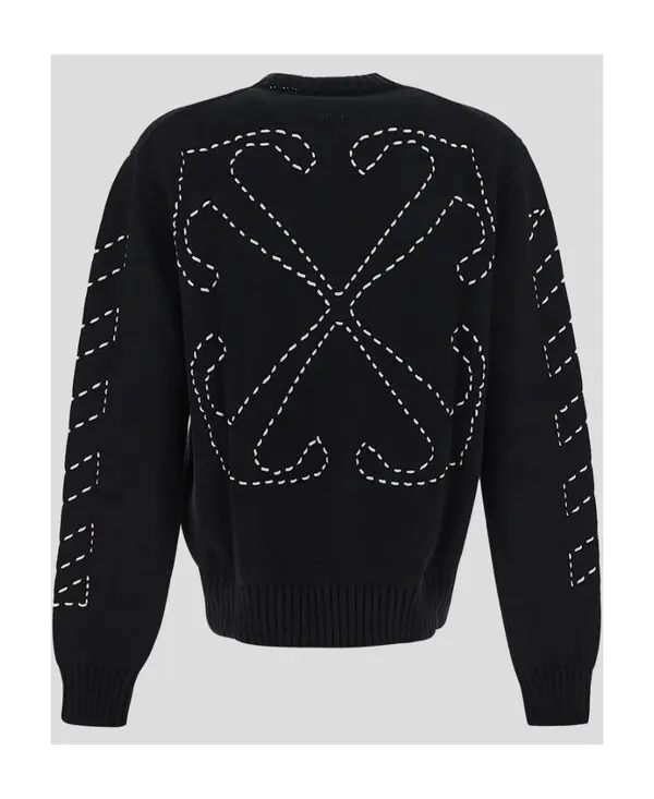 Off-White Embroidered Arrows Motif Crewneck Knitted Jumper - Black