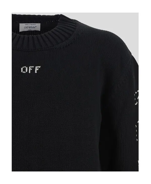 Off-White Embroidered Arrows Motif Crewneck Knitted Jumper - Black