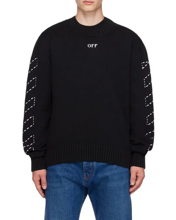 Off-White Embroidered Arrows Motif Crewneck Knitted Jumper - Black